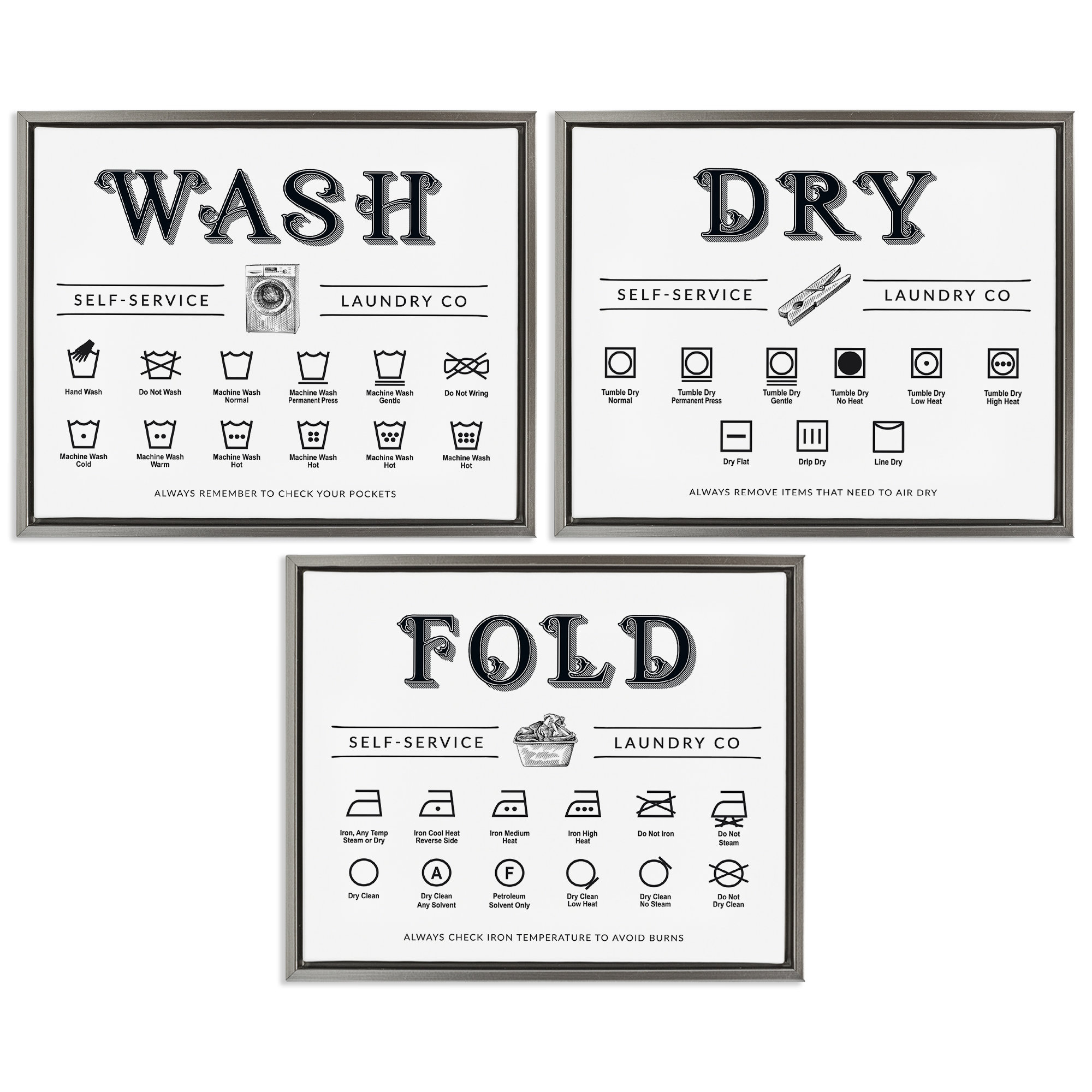 Trinx Wash Dry Fold Practical Charts 3pc Floating Frame Set, design by ...