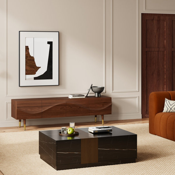 Corrigan Studio® Lake Mid Century TV Stand With Wavy Design Walnut ...