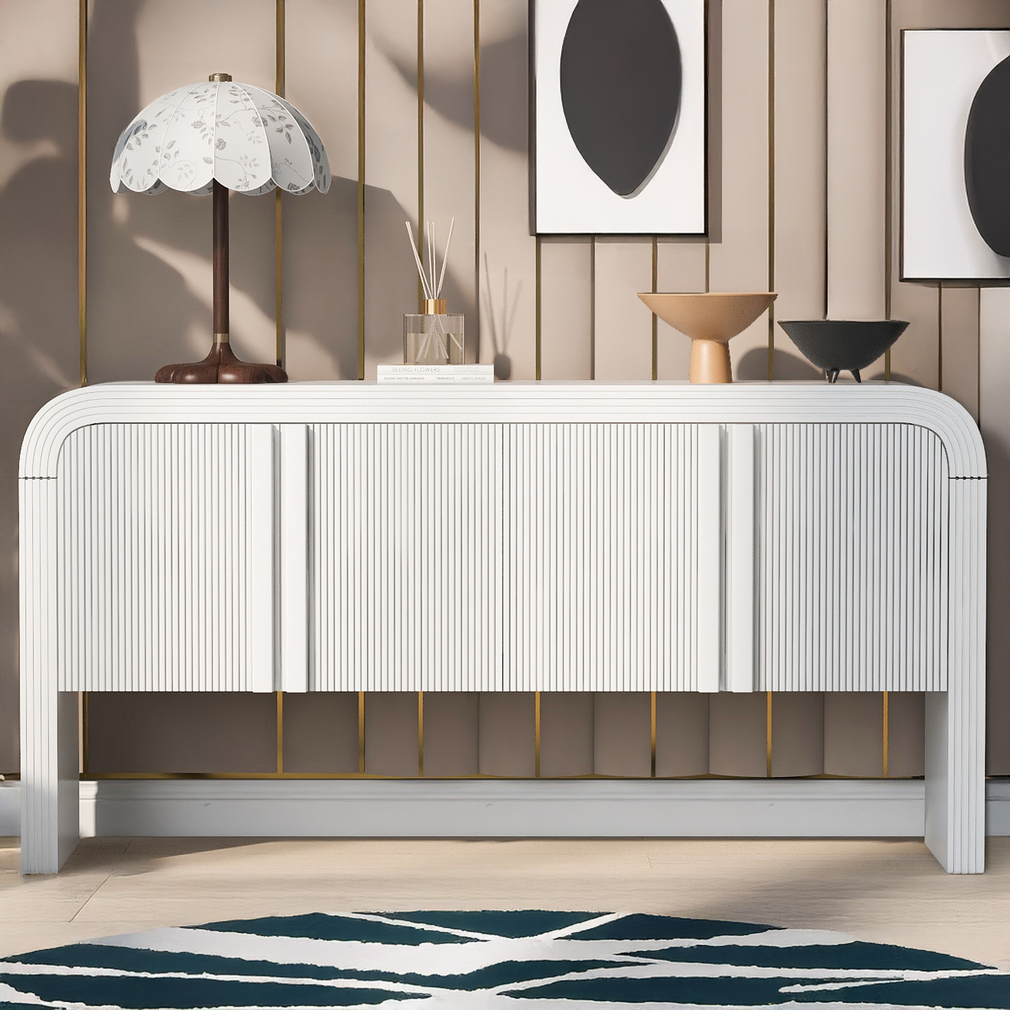 Ebern Designs Striped Storage Cabinet With 4 Doors - Wayfair Canada