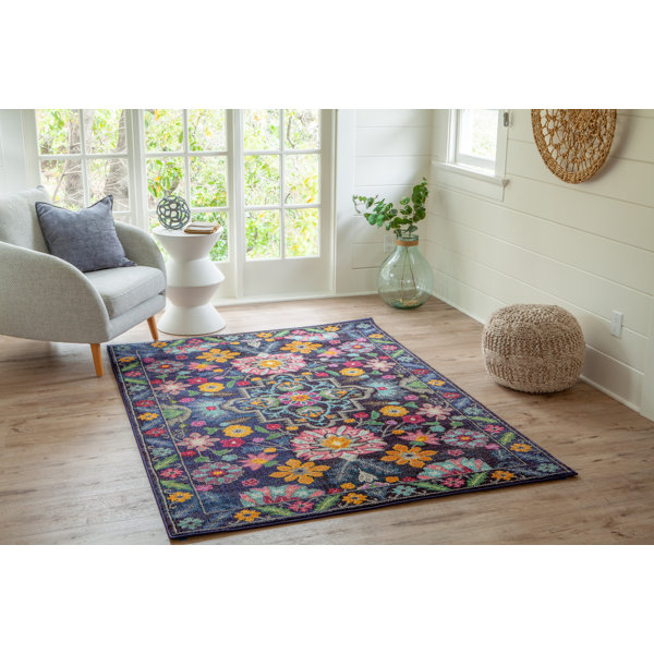 Alcott Hill® Boulton Vibrant Bloom Black Area Rug | Wayfair