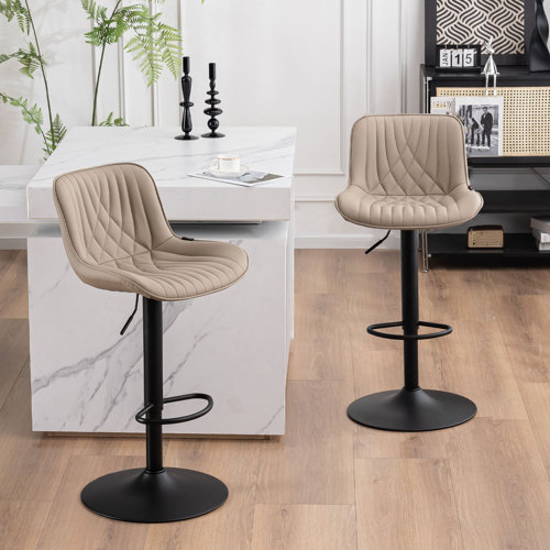 Hokku Designs Zager Swivel Adjustable Height Bar Stools, Leather ...