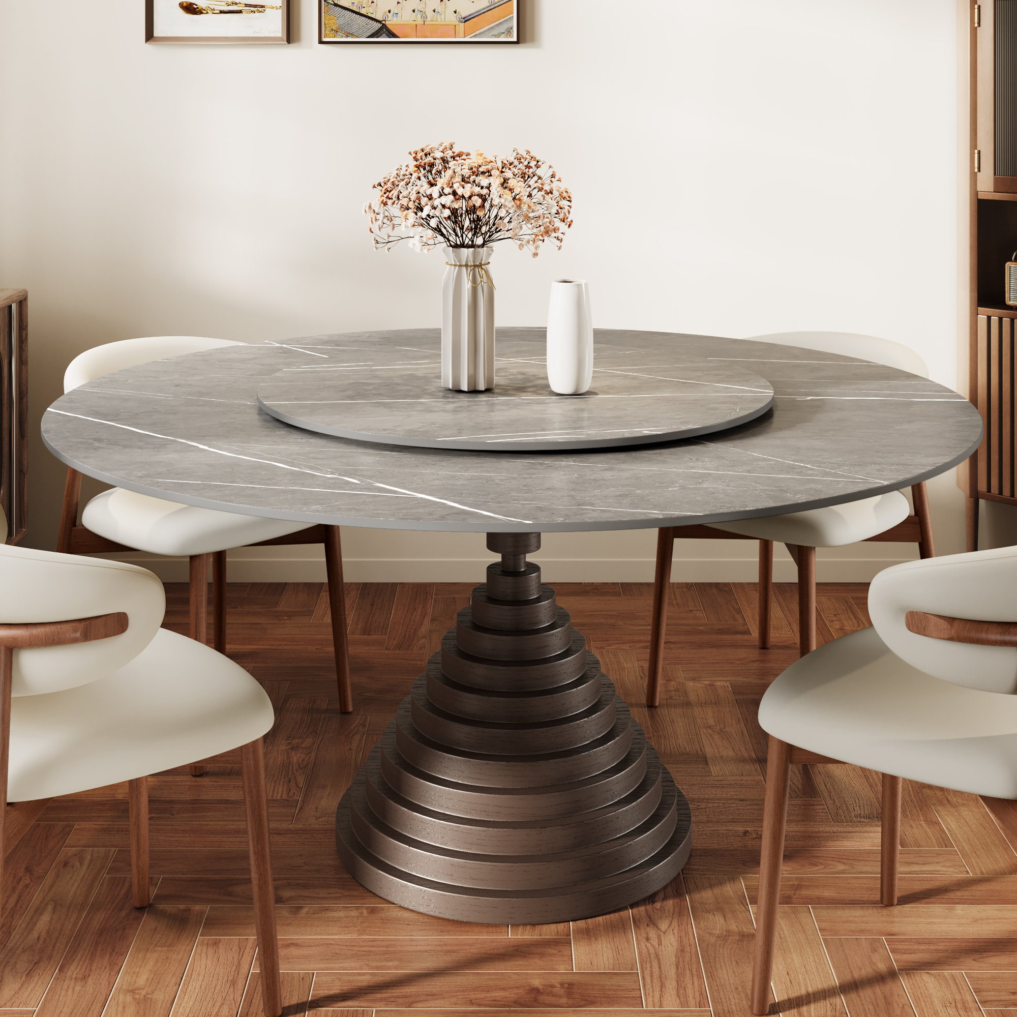Wrought Studio™ Unique Round Dining Sintered Stone Table For 6-8 With ...