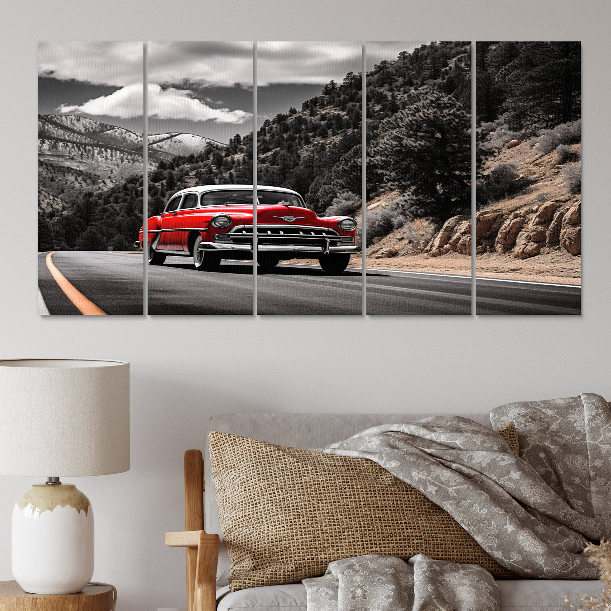 Design Art 5 Red Classic Car Vintage Drive Wall Decor Set | Wayfair