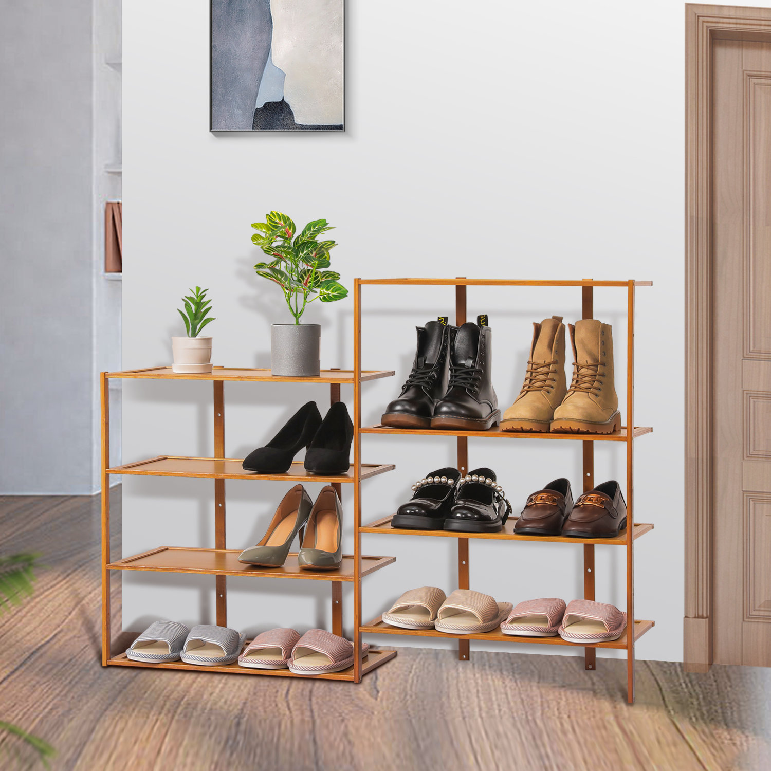 MoNiBloom 8-Tier 24 Pairs Shoe Rack, Bamboo Narrow Shoes Display Shelf ...