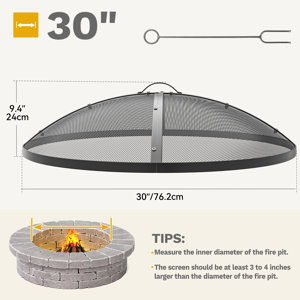 Arlmont & Co. Heavy-Duty Fire Pit Spark Screen With Handle And Poker ...
