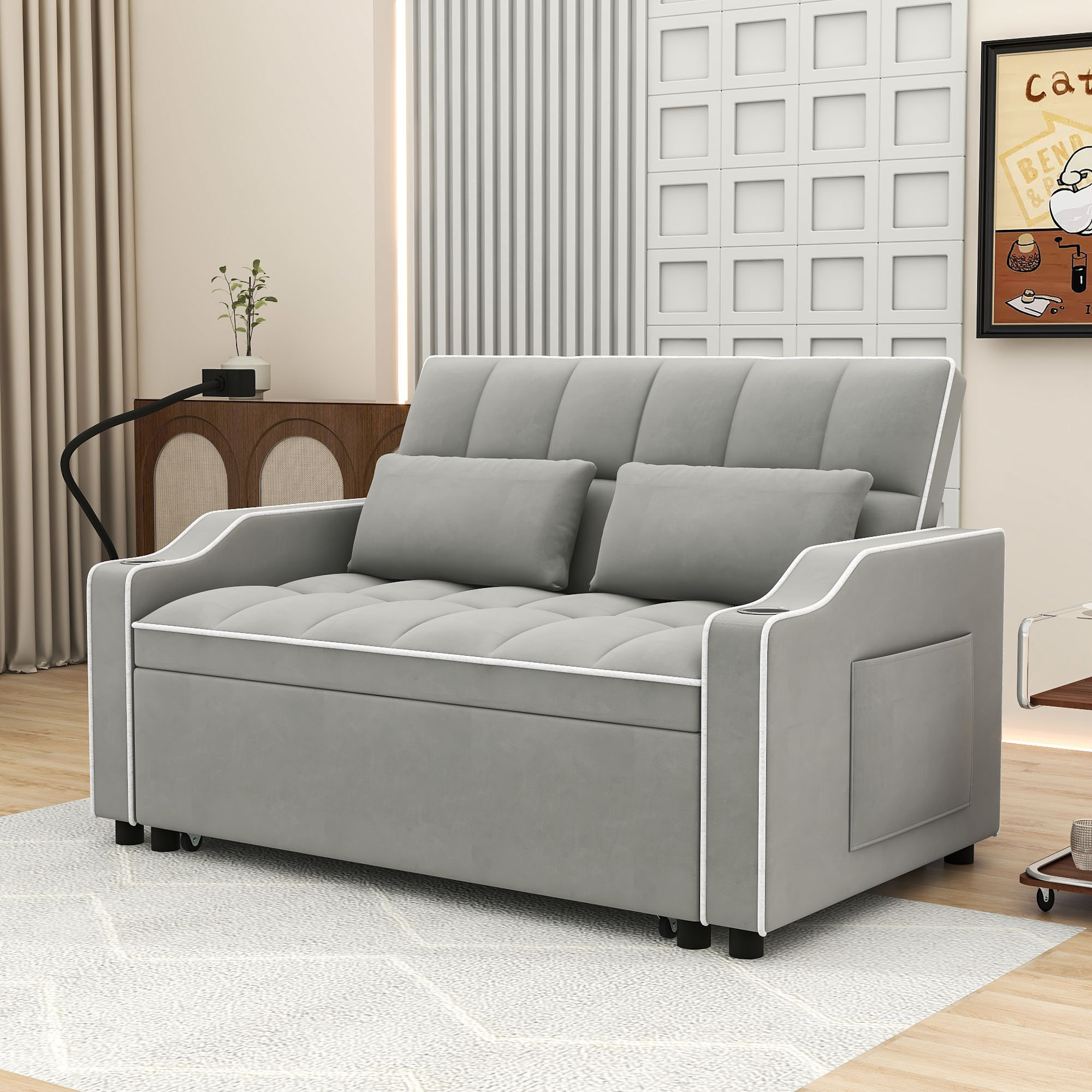 Ebern Designs Florencia Versatile Adjustable Futon Sofa Bed with USB ...