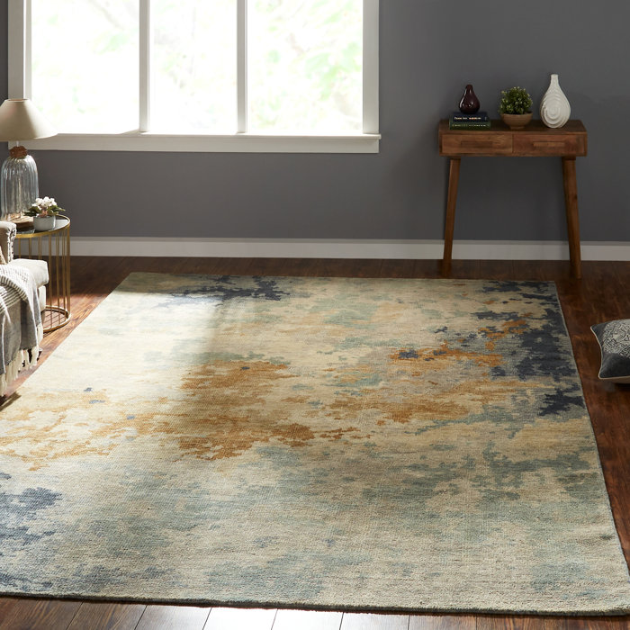 17 Stories Chandlee Hand Knotted Wool Blue/Brown/Gray Rug & Reviews ...