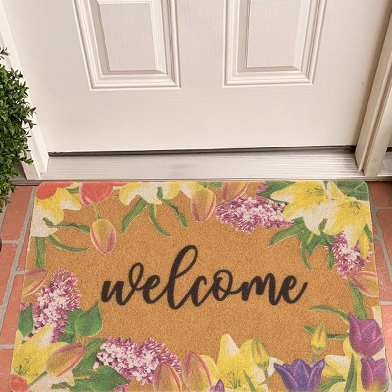 Arlmont & Co. Floral Welcome Mats Flower Coir Door Mat, Indoor Entrance ...