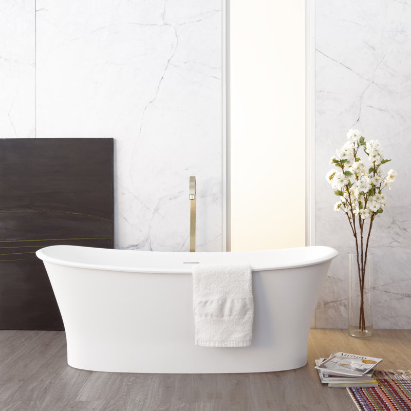 Wetstyle Cloud 62" x 29.875" Freestanding Soaking Solid Surface Bathtub ...