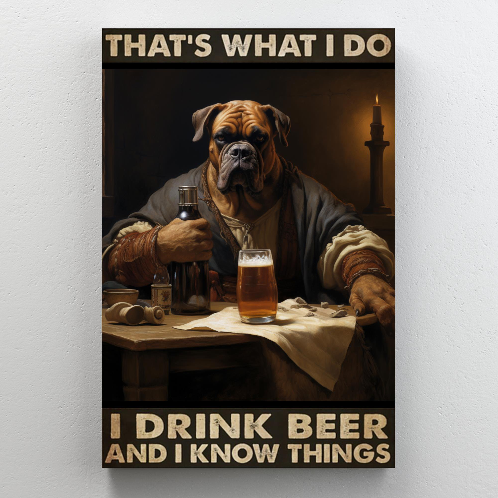 Trinx Boxer Dog I Drink Beer On Canvas Graphic Art | Wayfair