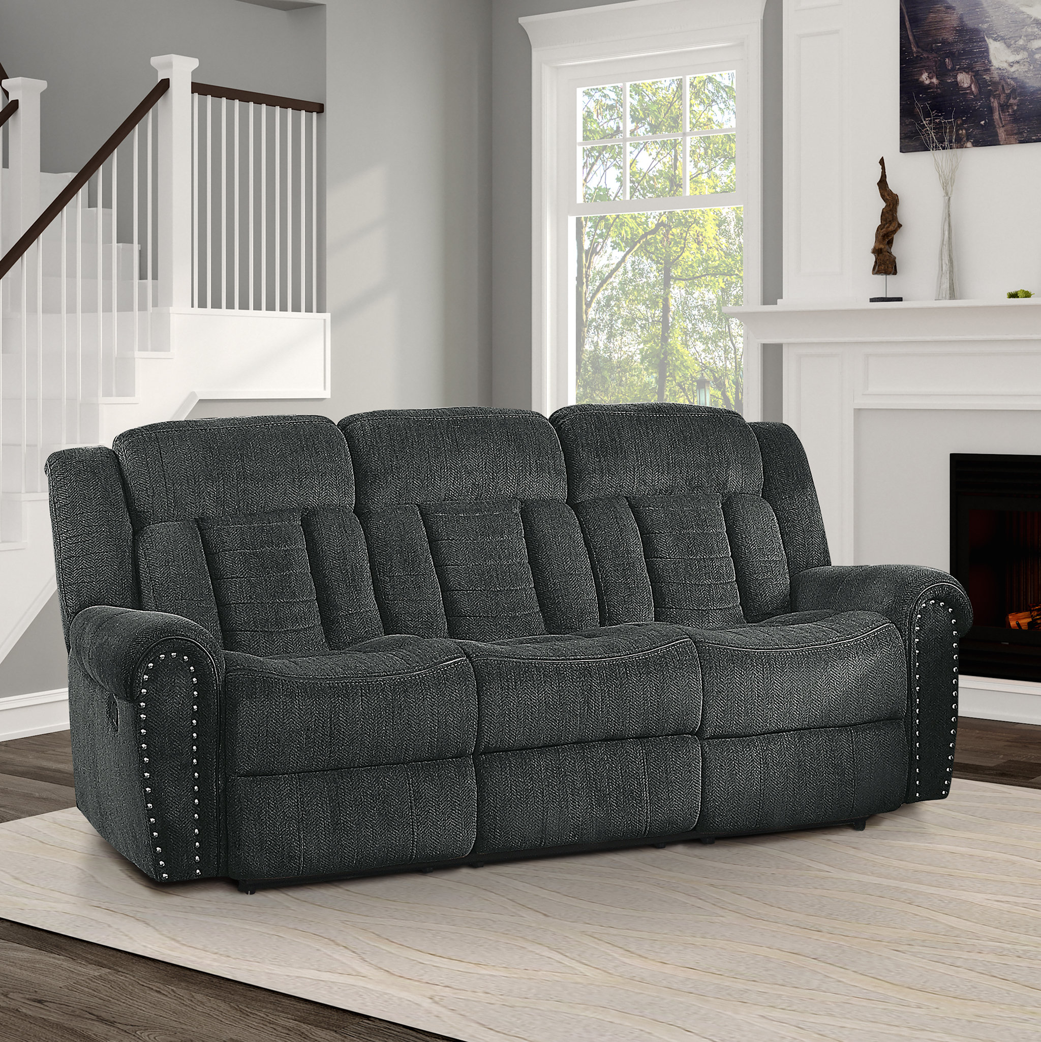 Red Barrel Studio® Eany 88'' Chenille Rolled Arm Reclining Sofa | Wayfair