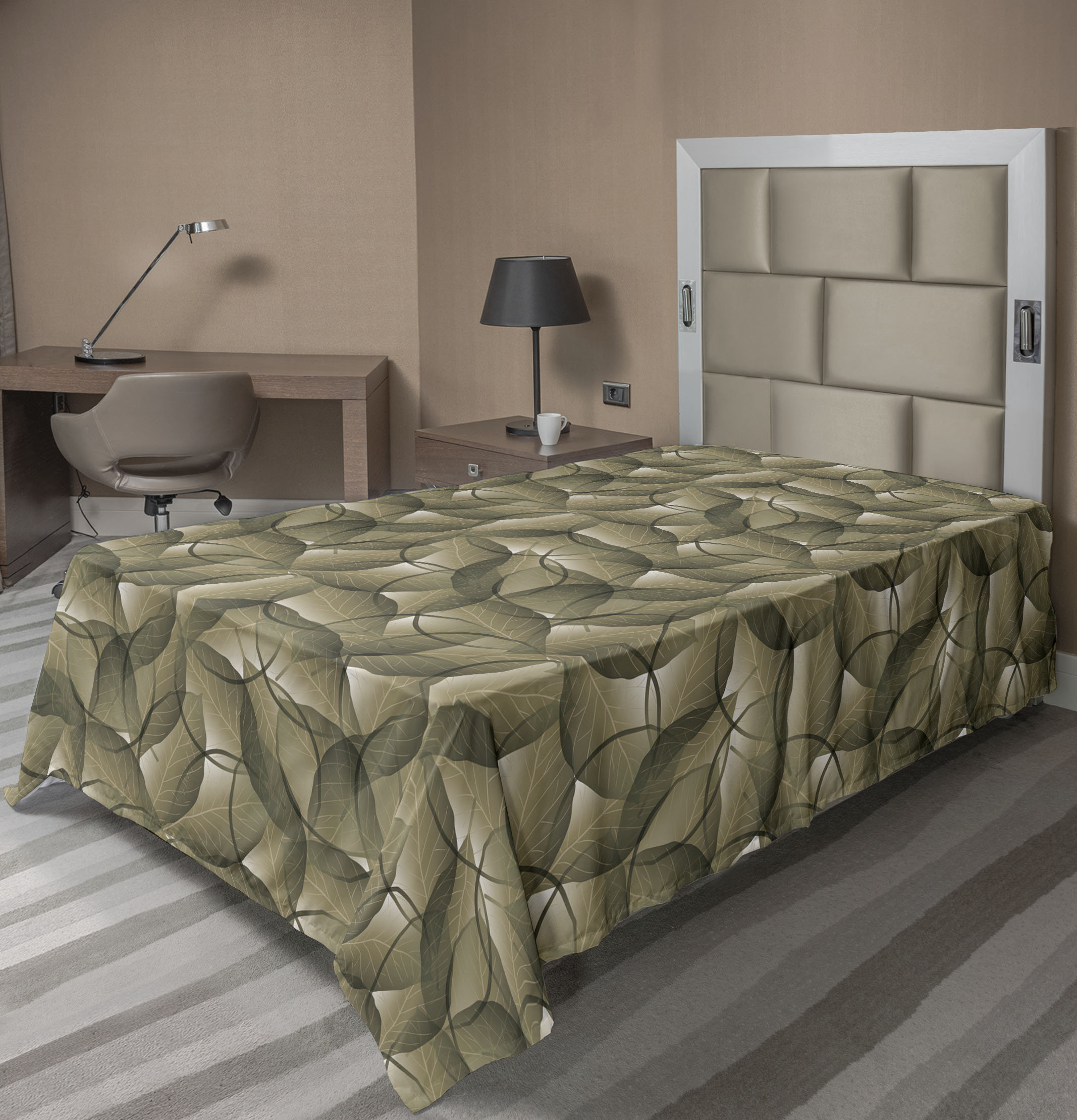 Ambesonne Leaves Greenery Flat Sheet Nature Leafy Print Khaki Peacock ...