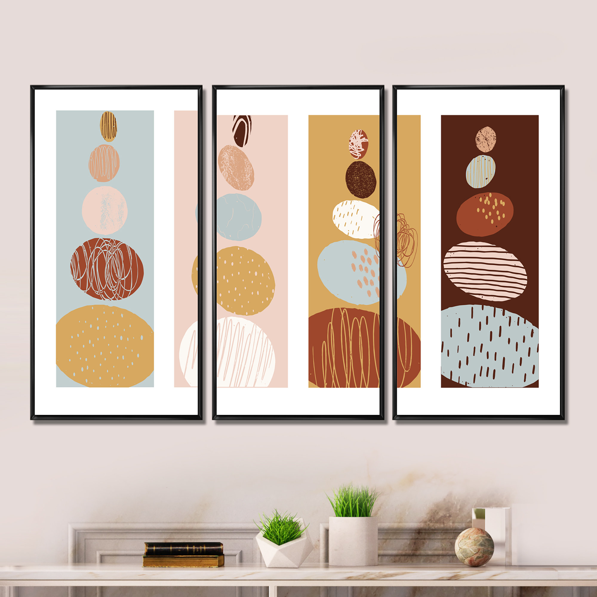 George Oliver Minimalistic Compostion of Shaped Pebbles - 3 Piece ...