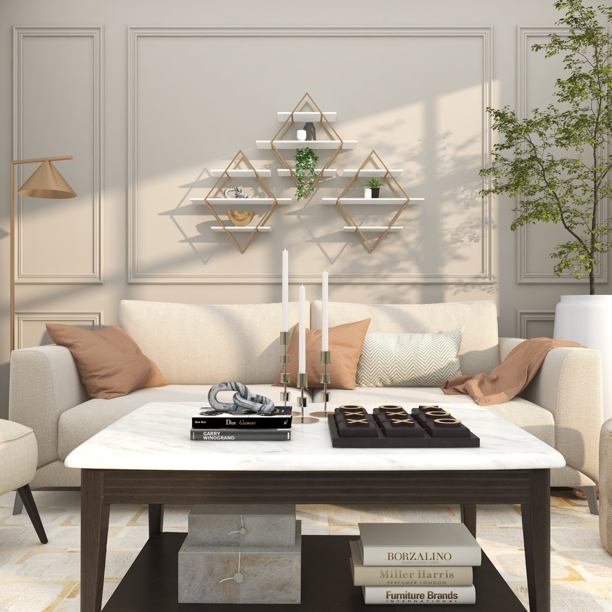 Willa Arlo™ Interiors Wooden 3 Shelves Wall Shelf with Diamond Shape ...