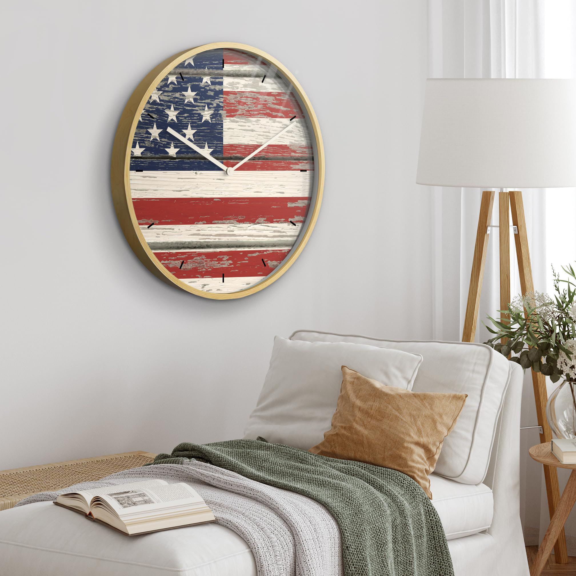 SIGNLEADER Vintage Classic American Flag Clock Decor Wooden Large Wall ...