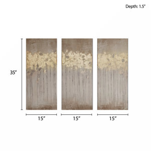 Mercer41 Sandy Forest Gold Foil Abstract On Wood 3 Pieces Set | Wayfair