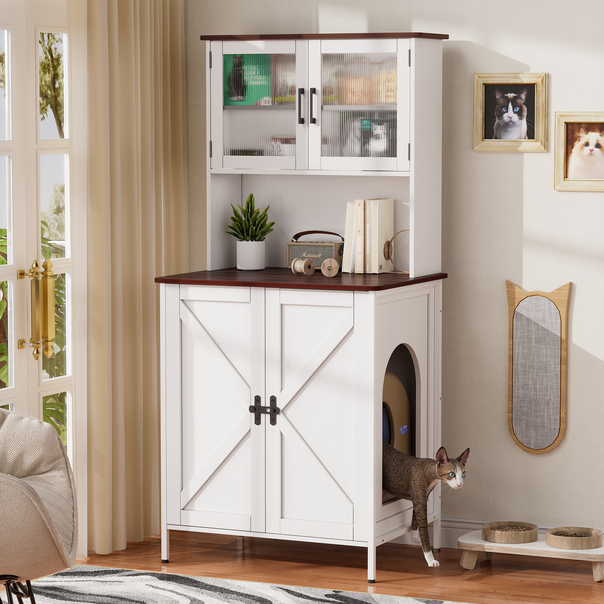 Rosalind Wheeler Litter Box Enclosure With Shelves And Doors, Hidden ...