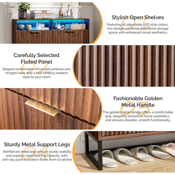 17 Stories 47.2 Inch Wide Slatted 4 Flip Drawers 1 Compartment Storage ...