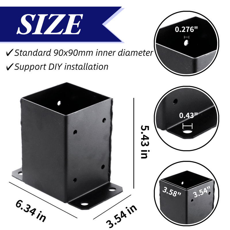 Anman Railing Post Base 4x4 (Real Size 3.5x3.5), 5 lbs Black with ...