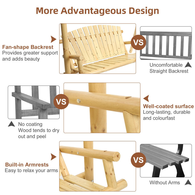 Millwood Pines Wooden 2-Seat Porch Swing With A-Frame Stand, Outdoor ...