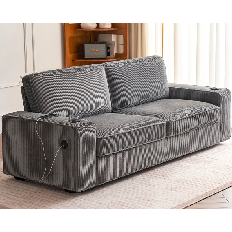 Latitude Run® Girdhari 89'’ Modern Sofa with USB Charging Ports & Cup ...