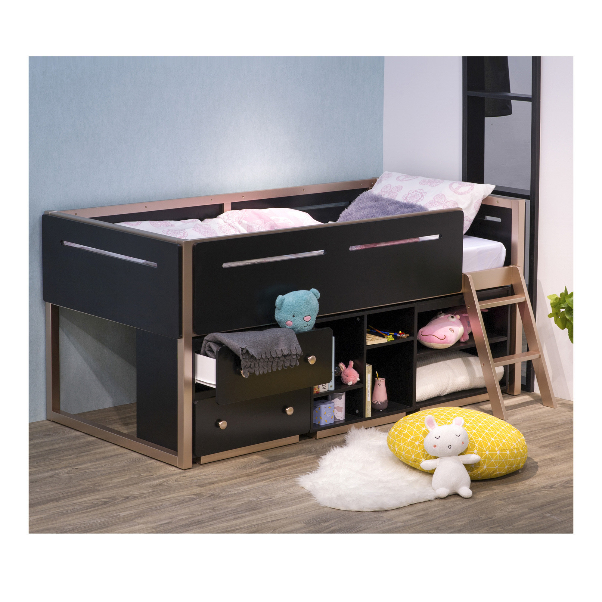 Latitude Run® Black and Rose-Gold 2-Shelf Bookshelf | Wayfair