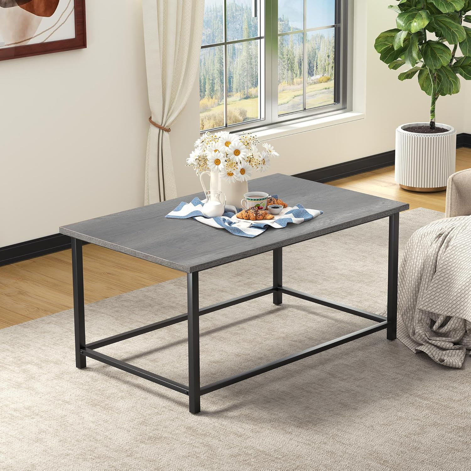 Ebern Designs Small Coffee Table, Modern Industrial Style Rectangular ...