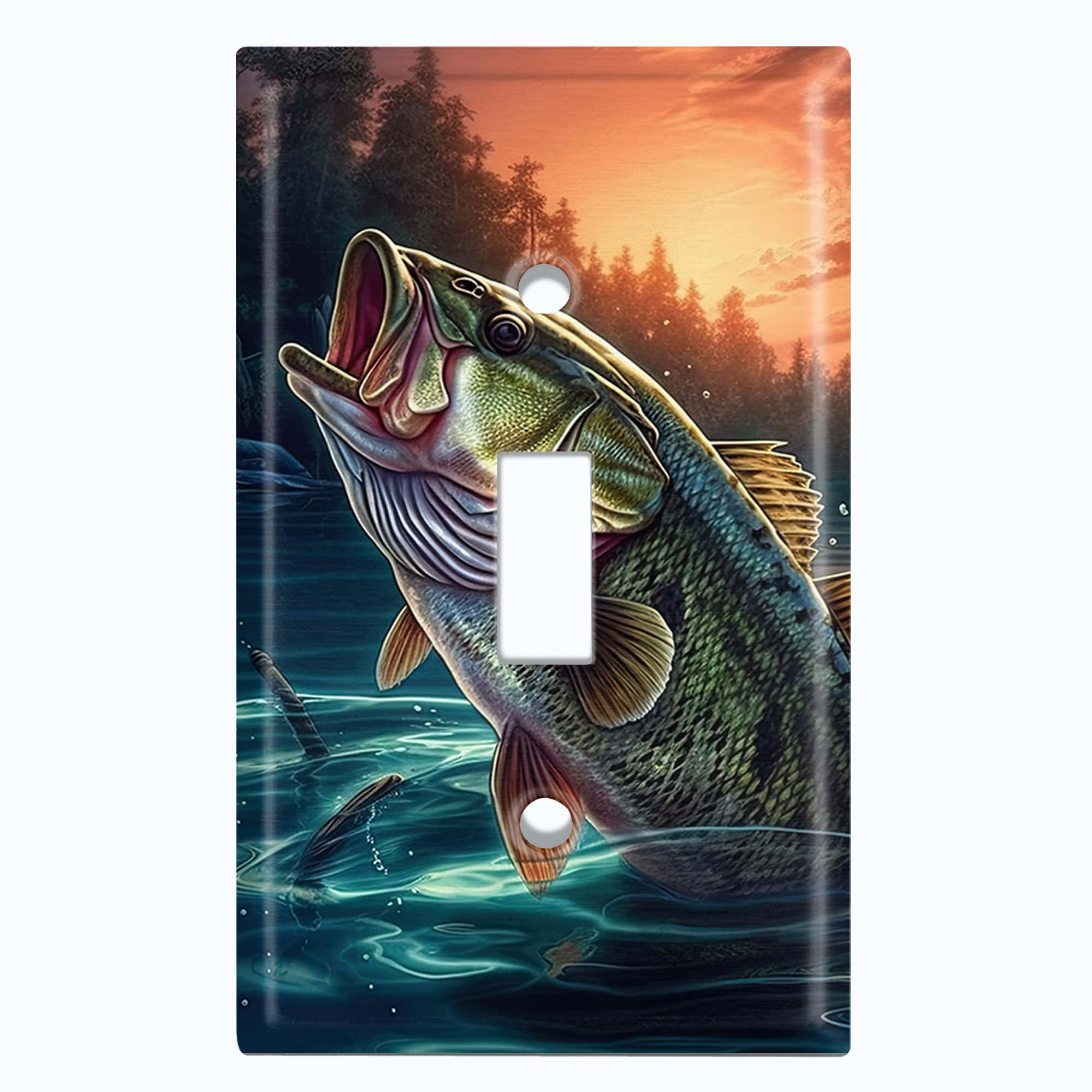 WorldAcc Metal Light Switch Plate Outlet Cover (Fishing Sea Bass River ...