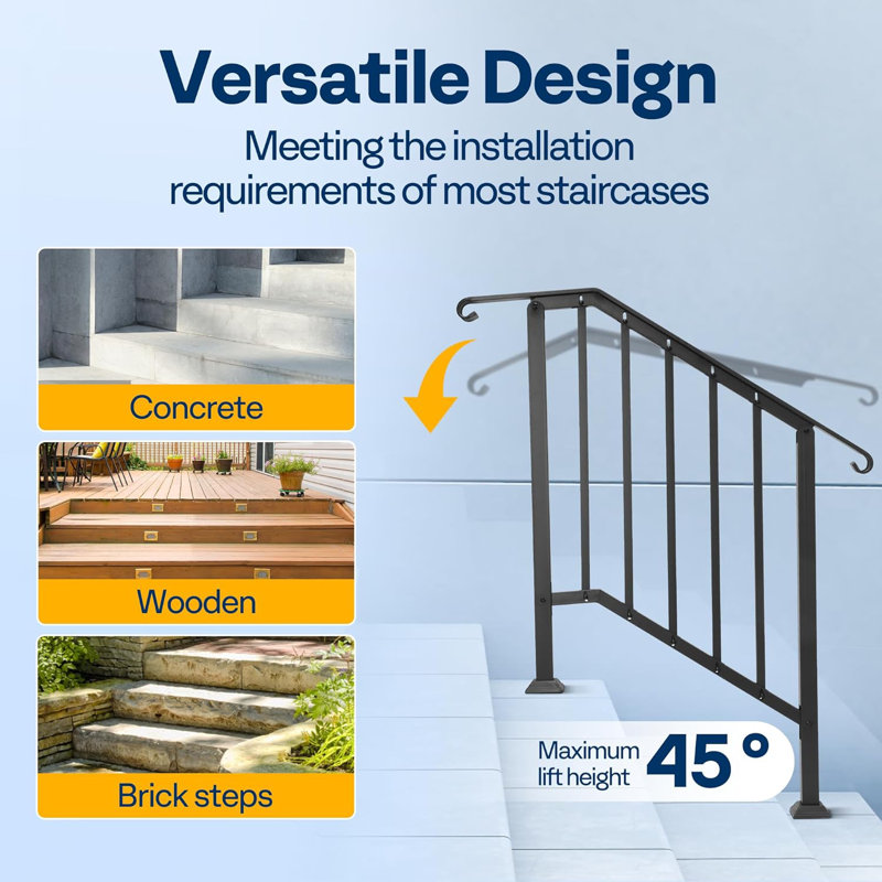 VIVOHOME Wrought Iron Curved Ends and Safty Balusters Exterior Hand ...