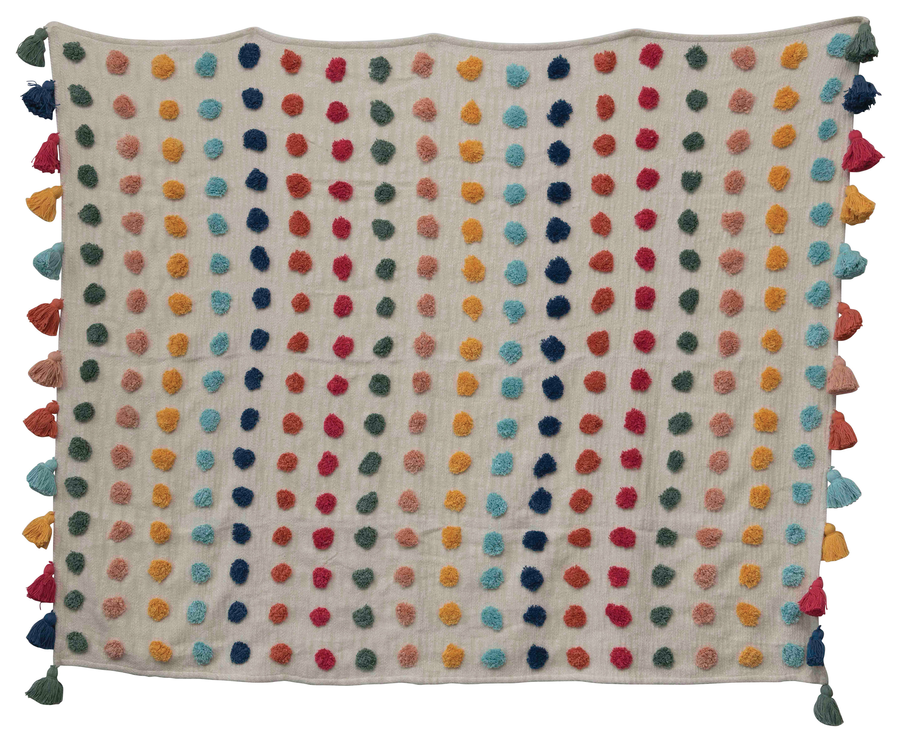 Creative Co-Op Soft Woven Cotton Throw with Tufted Dots and Tassels ...
