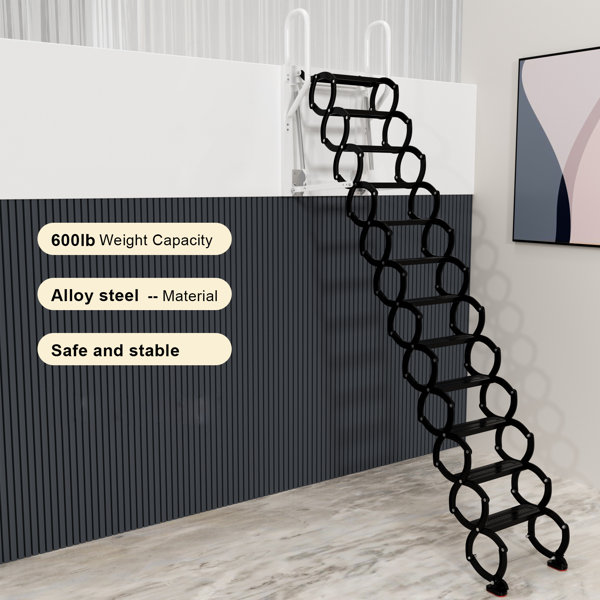 WFX Utility™ Istres Wall Mounted Folding Ladder Black Loft Attic Stairs ...