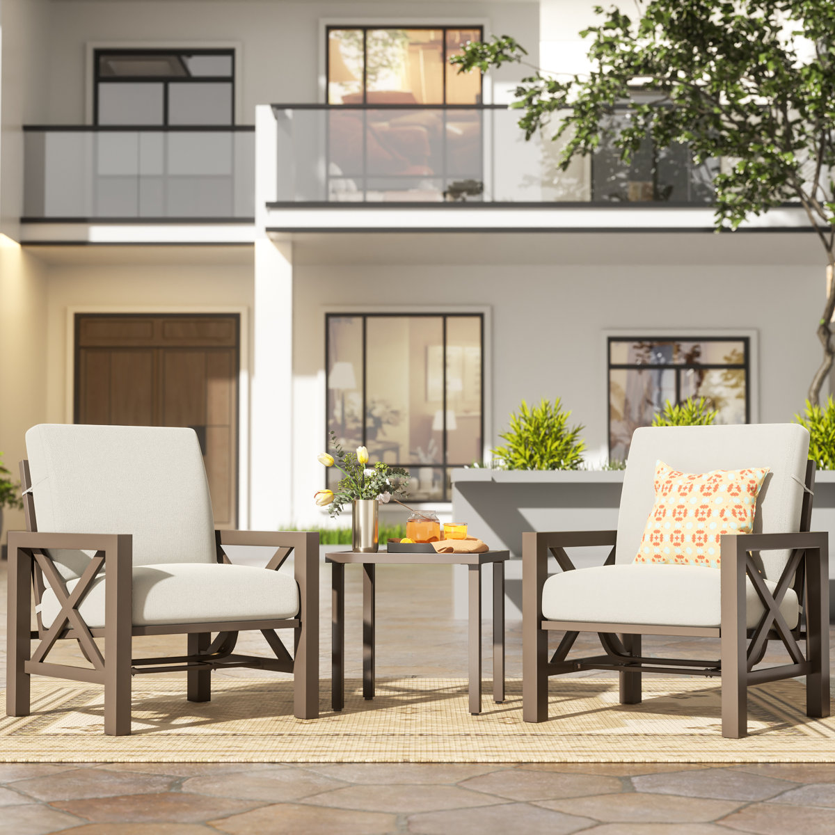 Gracie Oaks Adai 3 Pieces Outdoor Metal Conversation Sets with Rocking ...