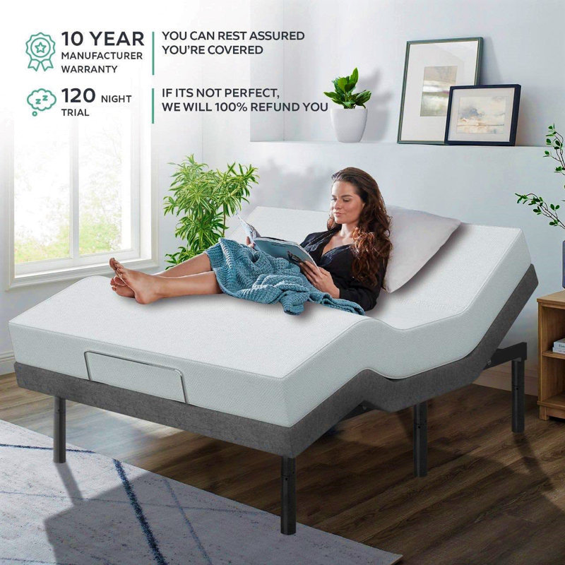 Alwyn Home Luzon Adjustable Inclining Bed Frame with Dual Massage Smart ...