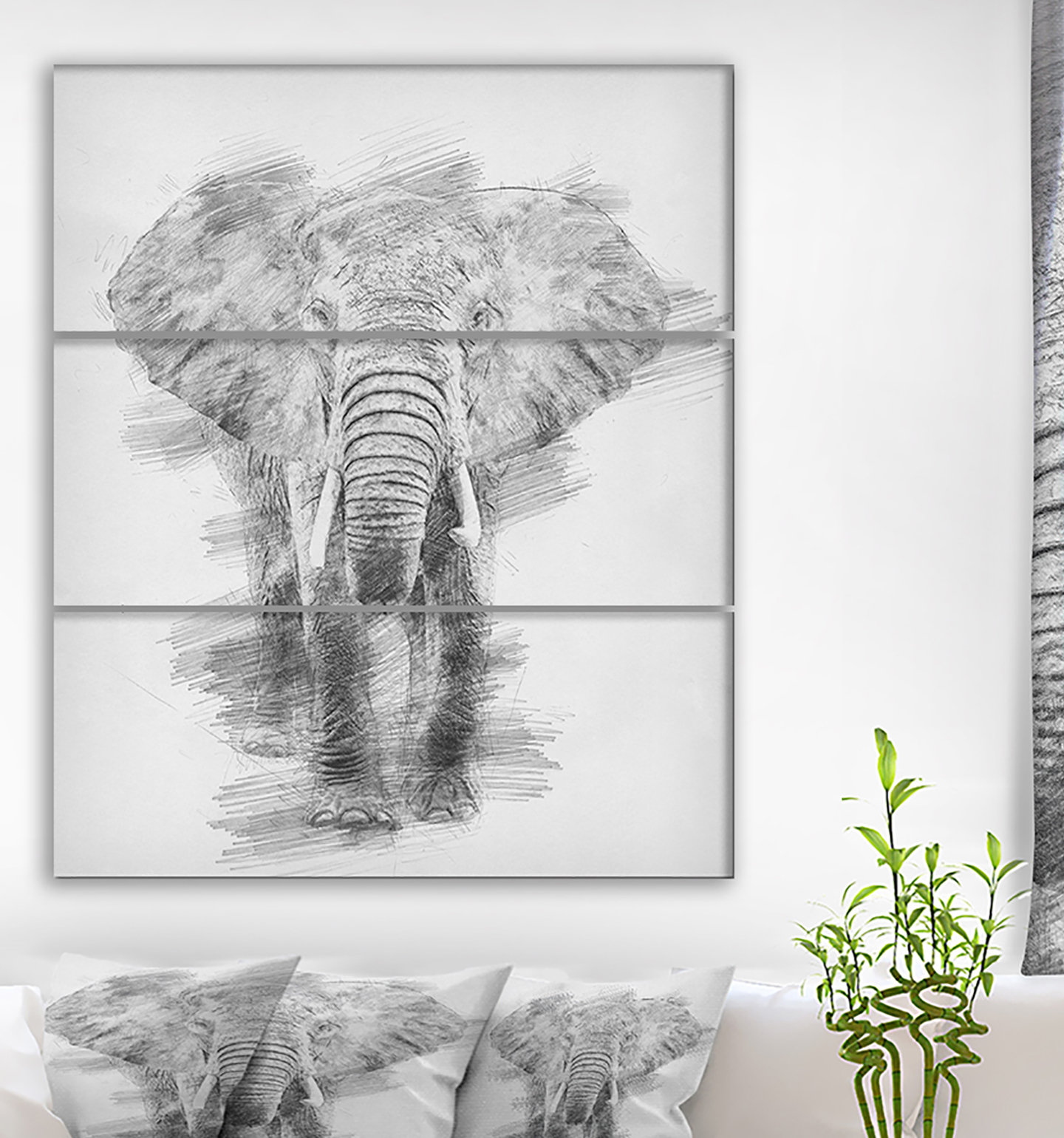 East Urban Home 'Black and White Elephant Pencil Sketch' Drawing Print ...