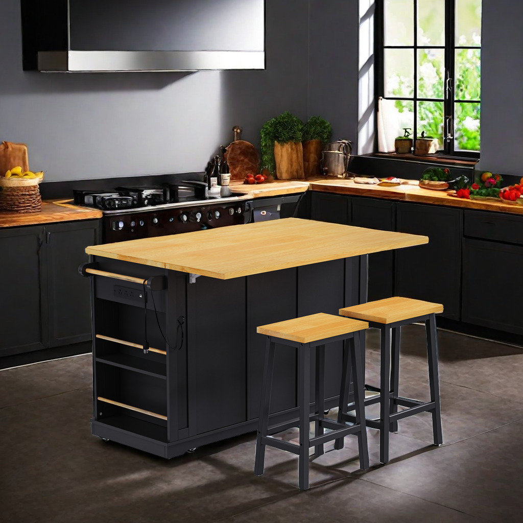 Red Barrel Studio Olara Rolling Kitchen Island Set with Manufactured ...