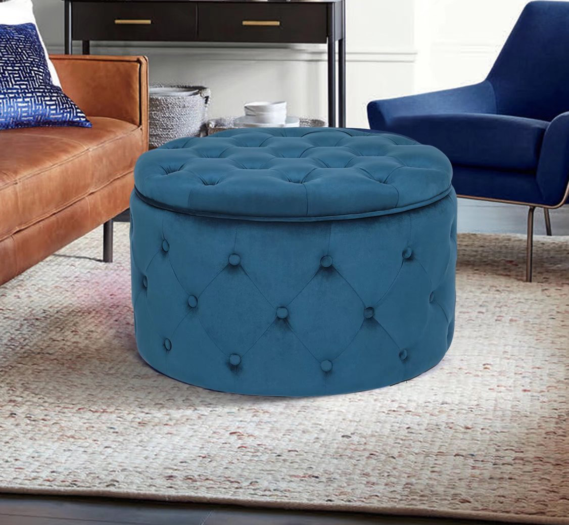 Rosdorf Park Ardean 24.8'' Wide Tufted Round Storage Ottoman with ...
