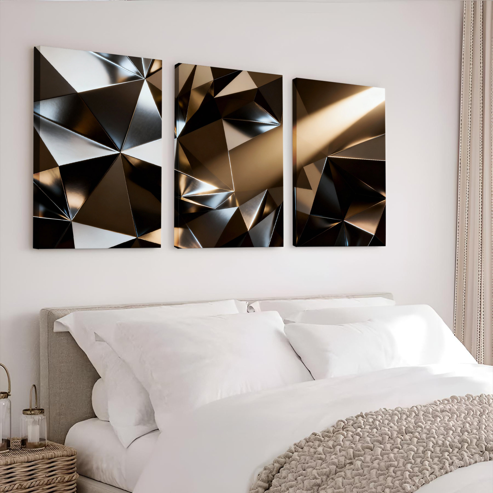 Mercer41 Geometric Abstract Metal Faceted Canvas Wrapped Wall Art Oil ...