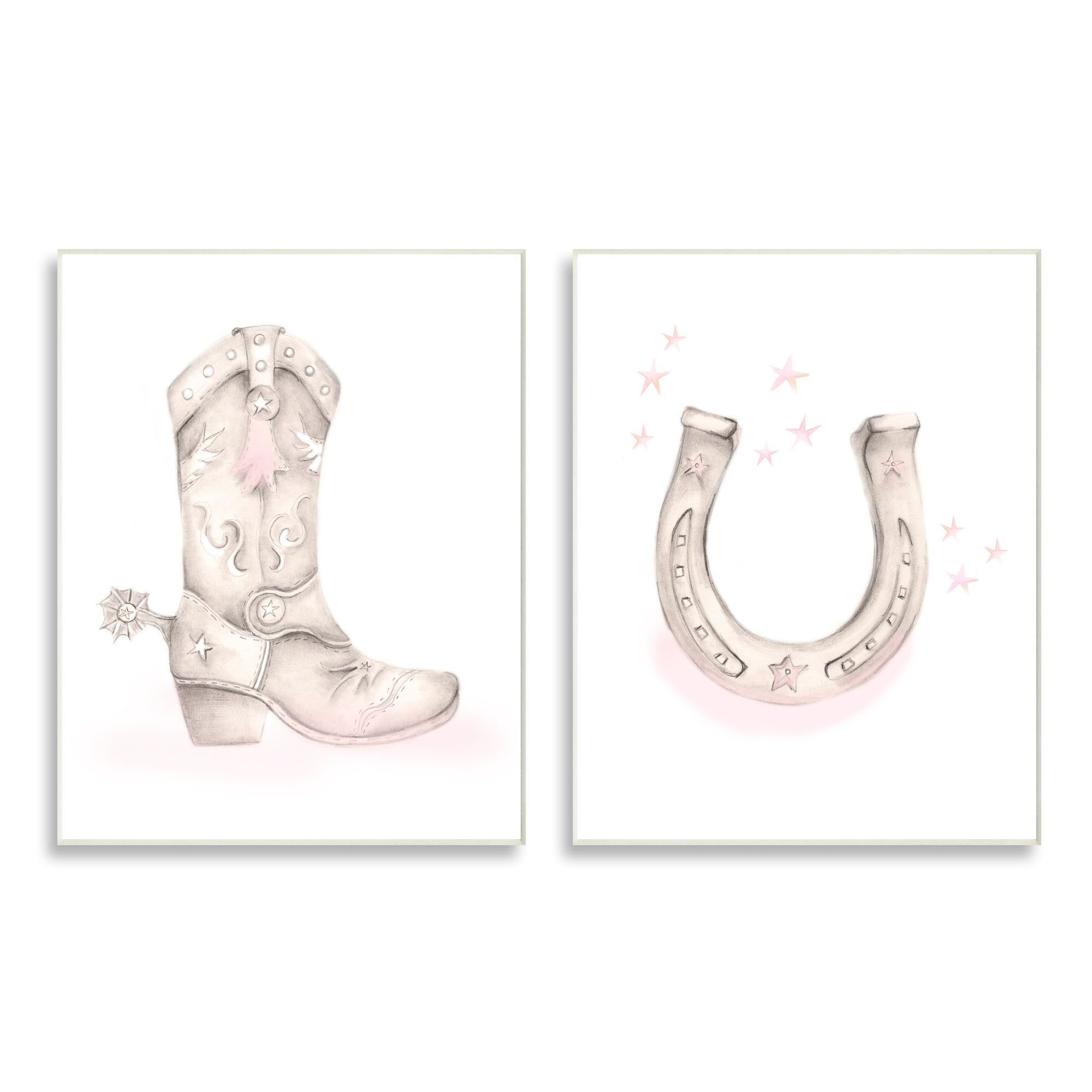 Stupell Industries Cowboy Boot Pink Stars Horseshoe Western Theme 2Pc ...