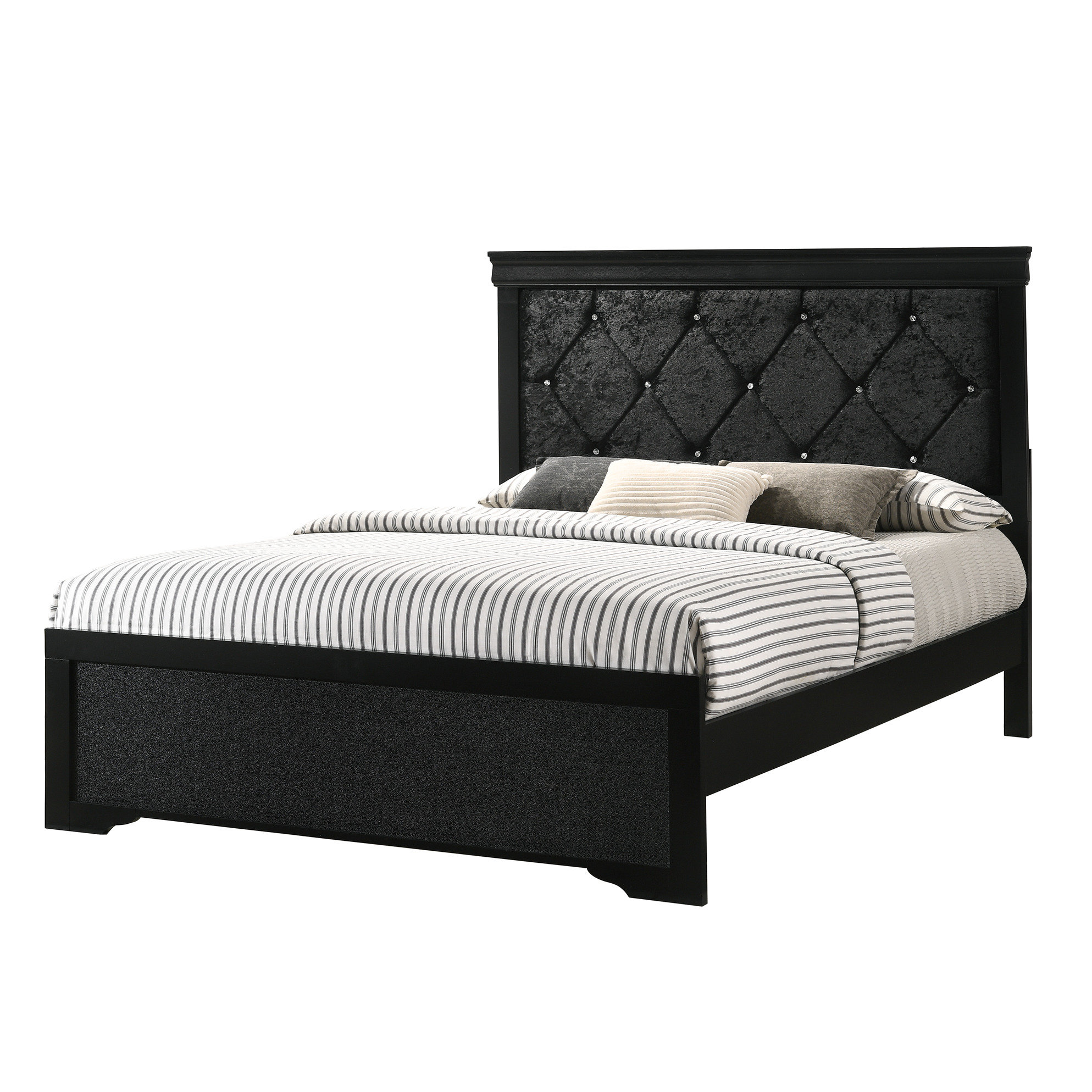 Latitude Run® Black Finish King Size Bed With Upholstered Headboard And ...