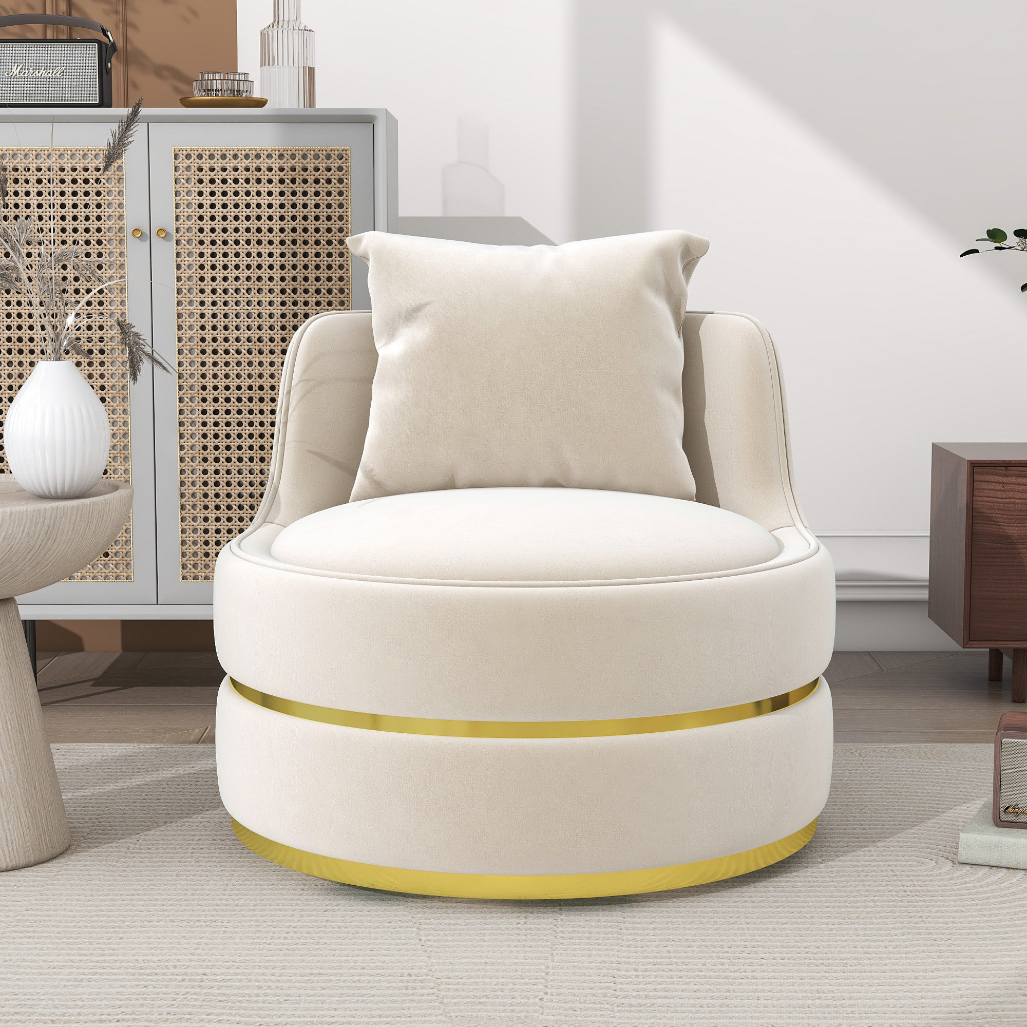 Mercer41 Ryniah Upholstered Accent Chair, 360 Degree Swivel Barrel ...