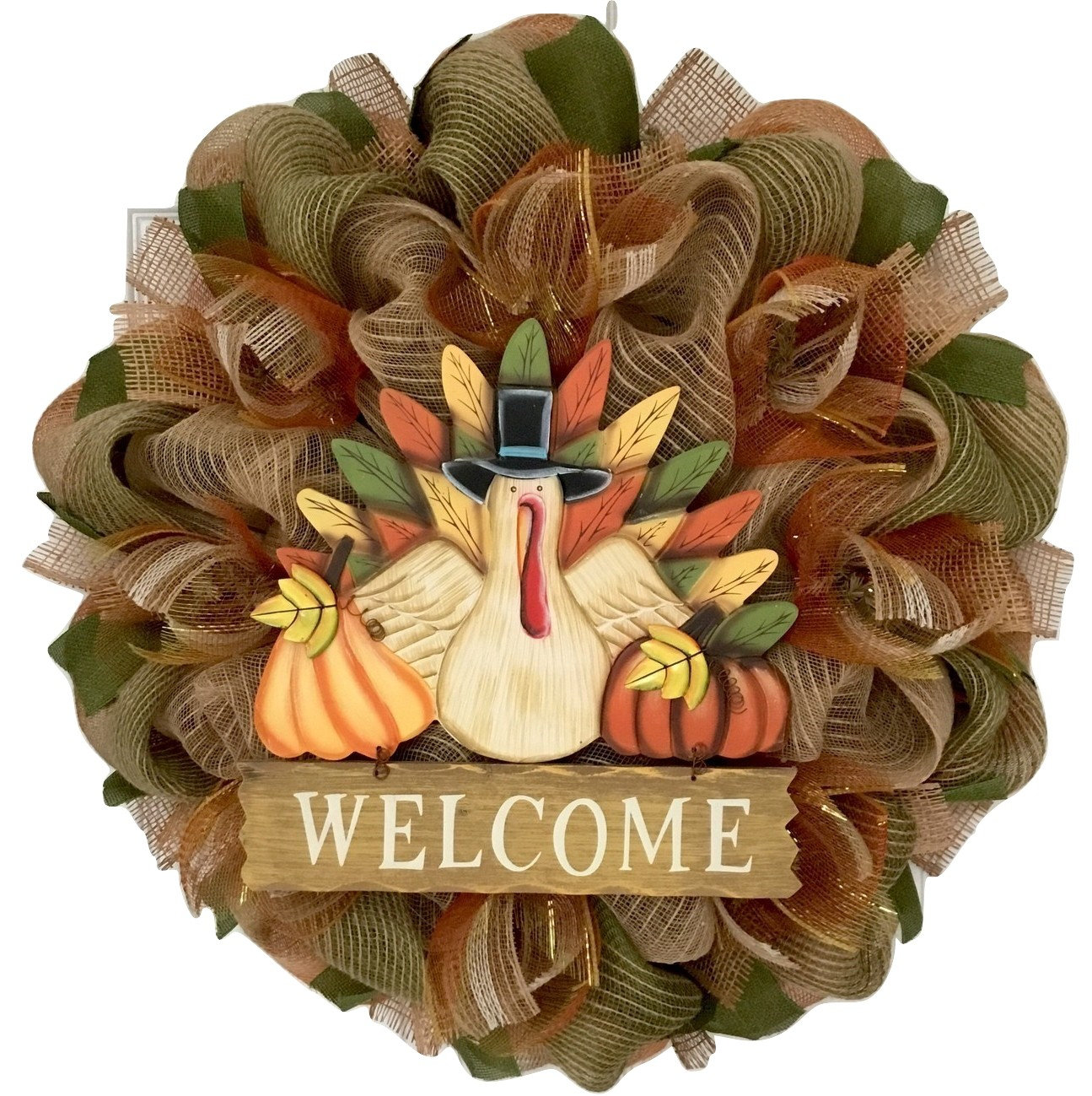 The Holiday Aisle® Thanksgiving Burlap Wreath With Turkey Welcome Sign ...