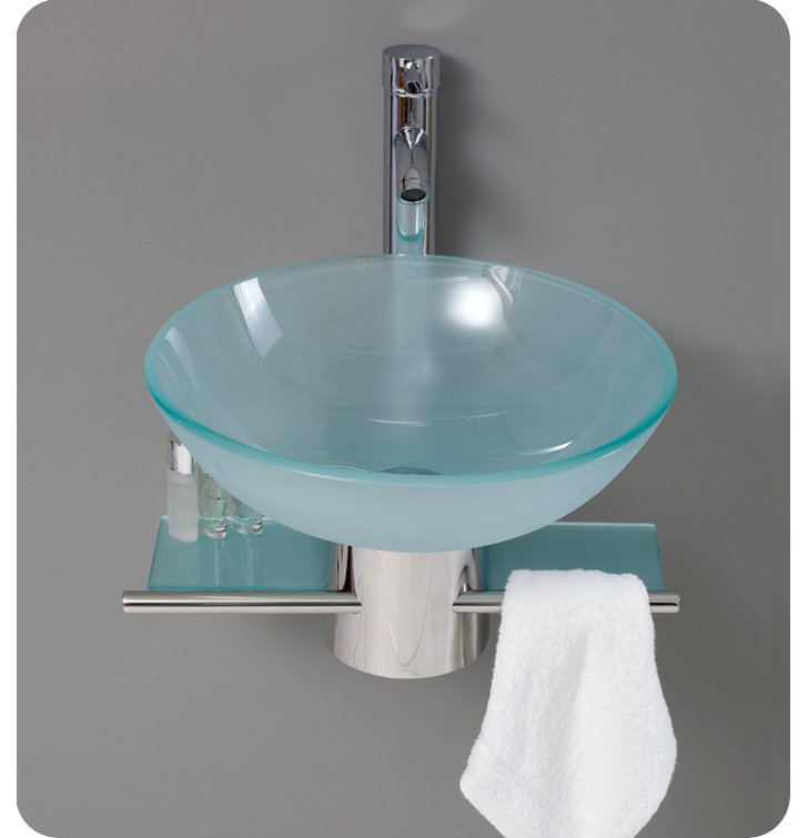 Fresca Cristallino 18" Modern Glass Bathroom Vanity with Frosted Vessel ...