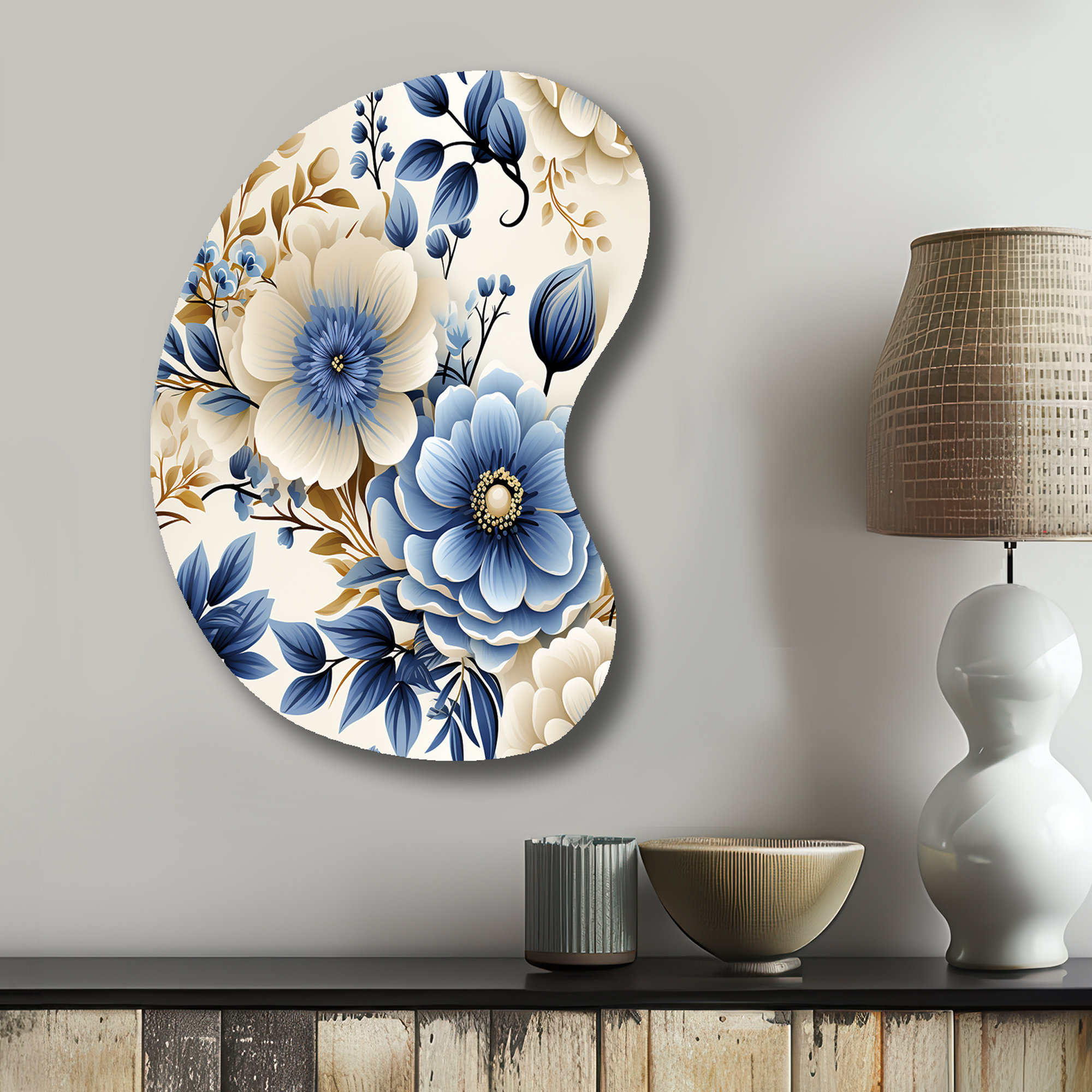Design Art Classic Blue Harmony Bouquet - Floral Boom Shape Metal Wall ...
