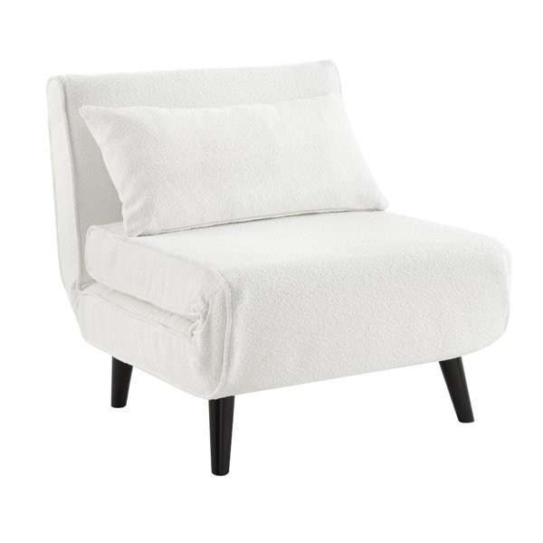 George Oliver Kendall White Boucle Fabric Single Chair Futon Sofa Bed ...