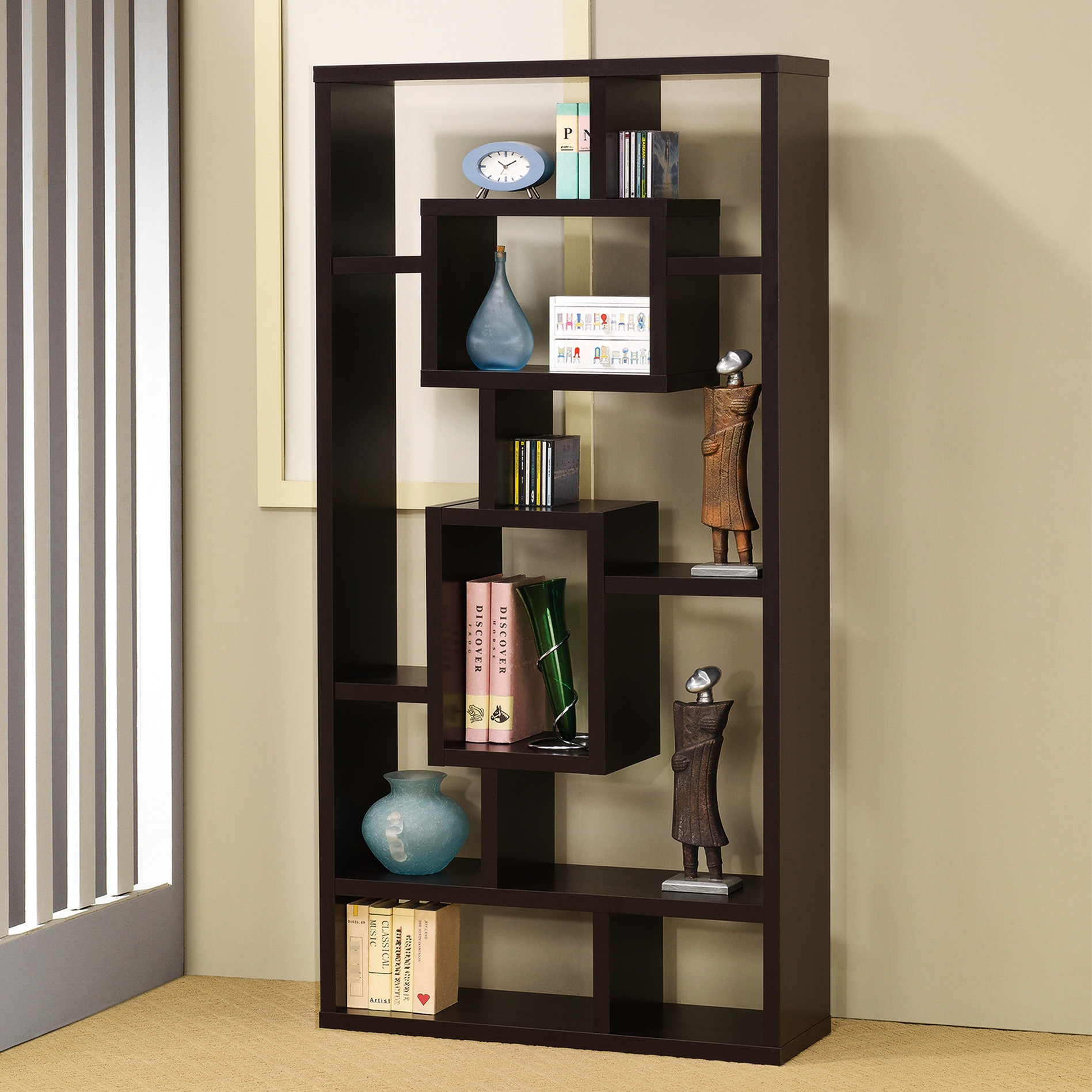 fengshu Bookcase In Cappuccino Colour With 10 Shelves, Irregular Design ...