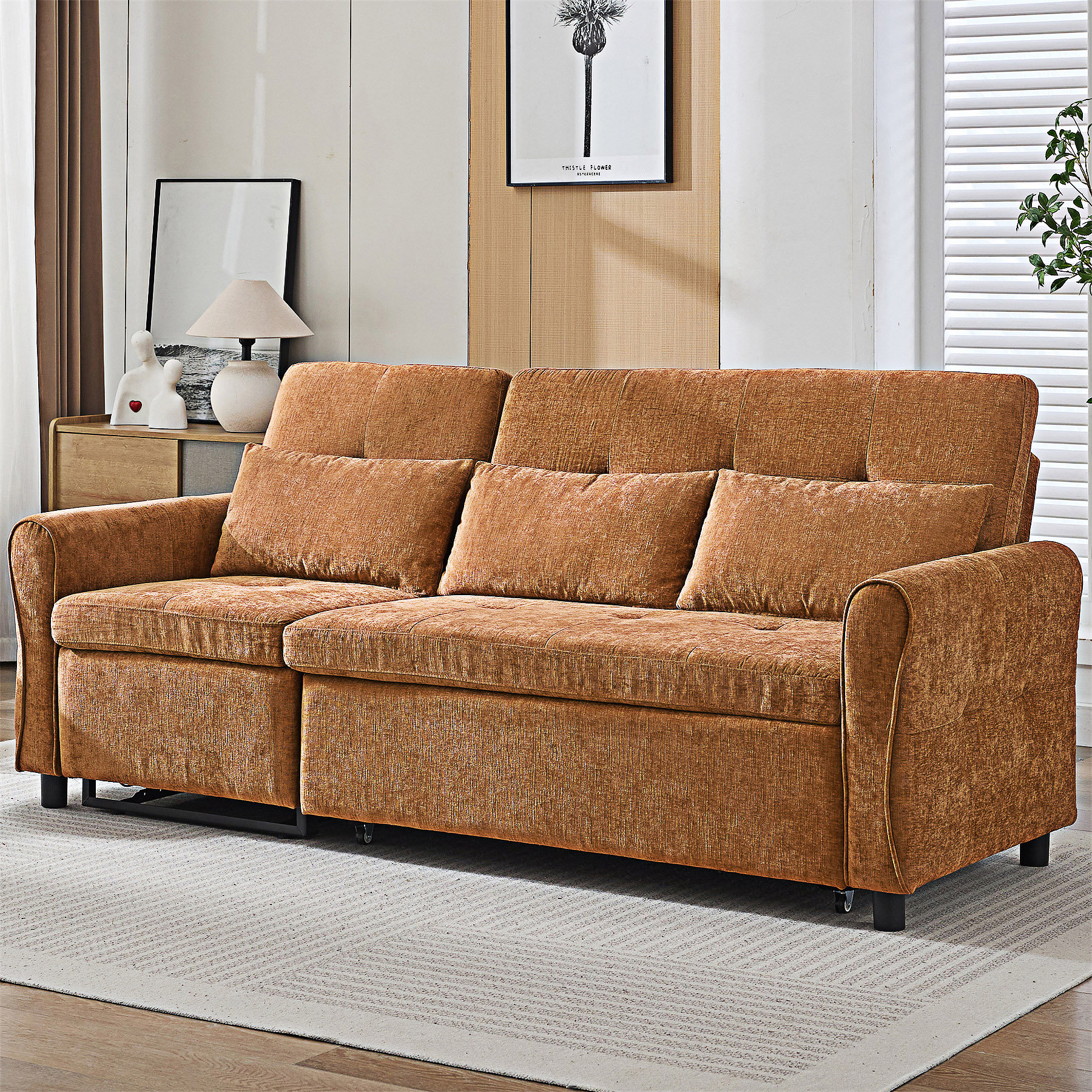 Winston Porter 2-In-1 Sofa With Reversible Recliner And Sofa Bed ...