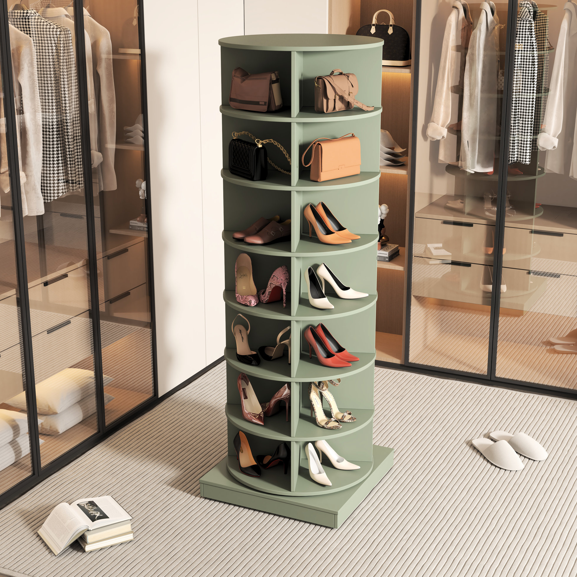Ebern Designs 360° Rotating Shoe Shelf , 7 Layers, Accommodates 24 ...