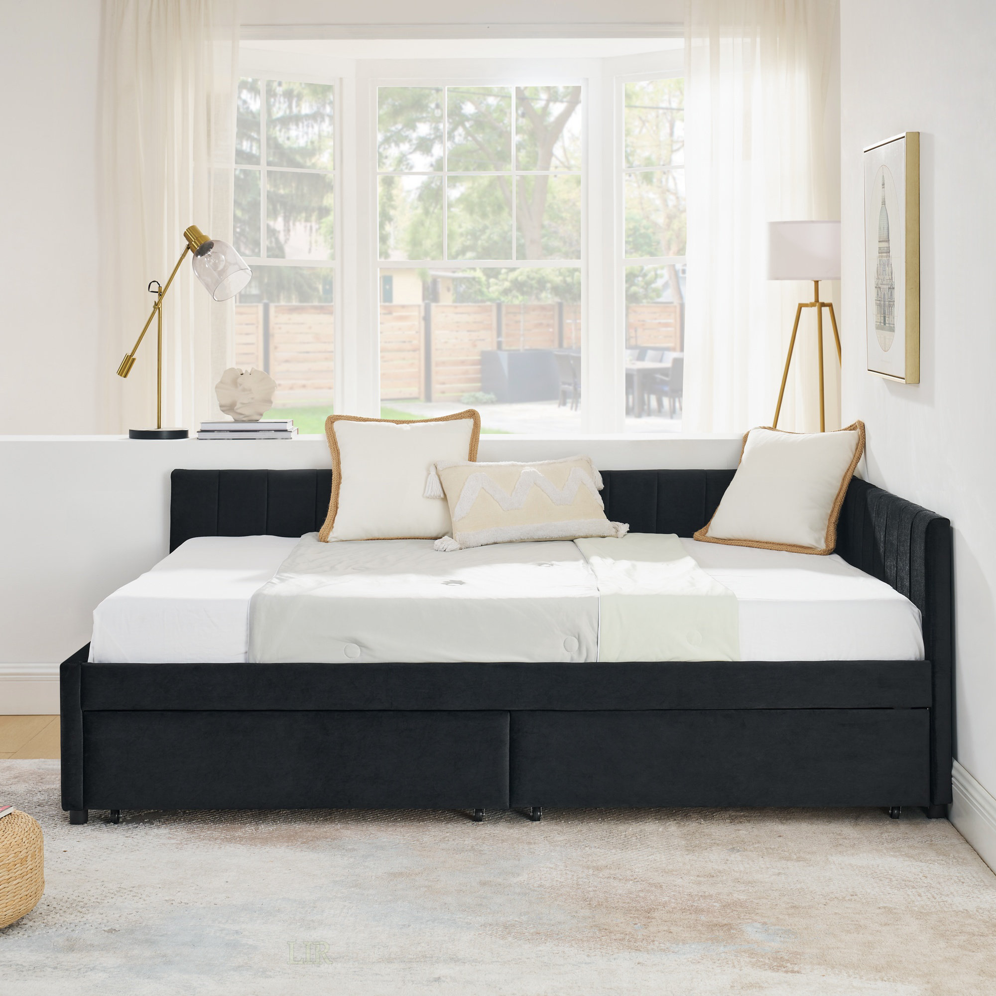 Ivy Bronx Vulnavia Size Upholstered Tufted Bed Frame With Two Drawers ...