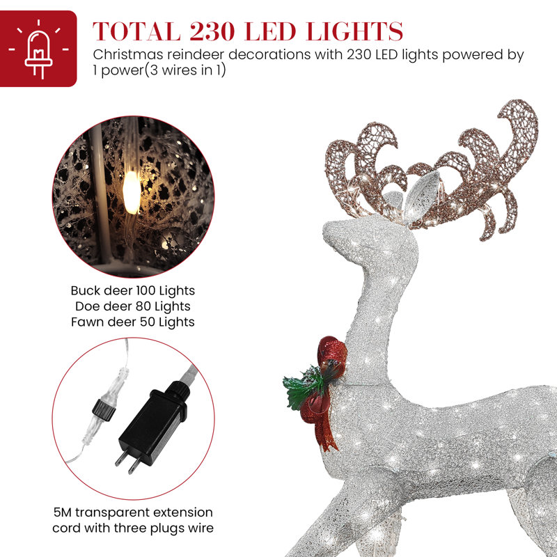 The Holiday Aisle® 3 Piece Deer Family with LED Lighted Display Set ...