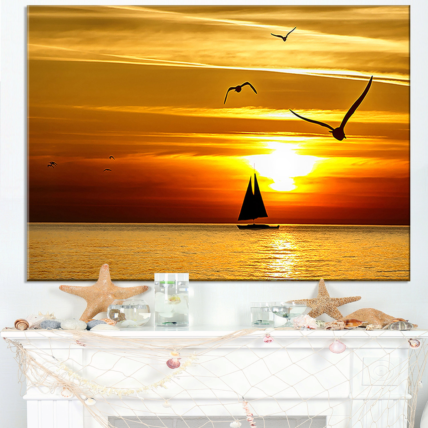 Breakwater Bay Cartwell Bright Yellow Beach with Birds' Photograph ...